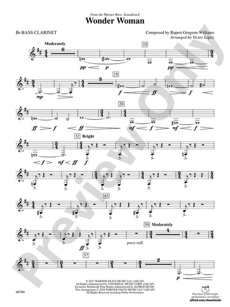 Wonder Woman From The Warner Bros Soundtrack B Flat Bass Clarinet B