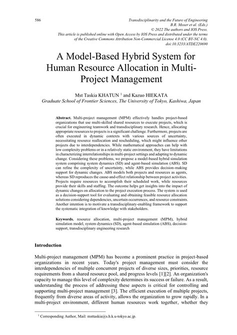 pdf a model based hybrid system for human resource allocation in multi project management