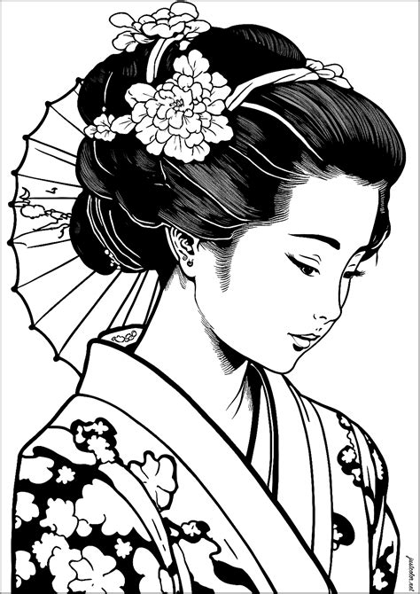 Dreamy Geisha Japan Coloring Pages For Adults Page Page 2