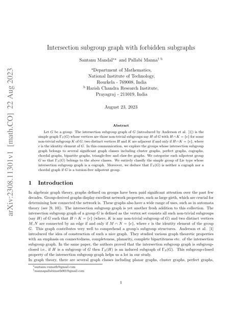 pdf intersection subgroup graph with forbidden subgraphs
