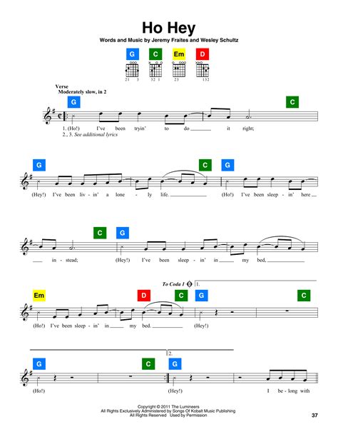 Ho Hey By The Lumineers Sheet Music For ChordBuddy At Sheet Music Direct