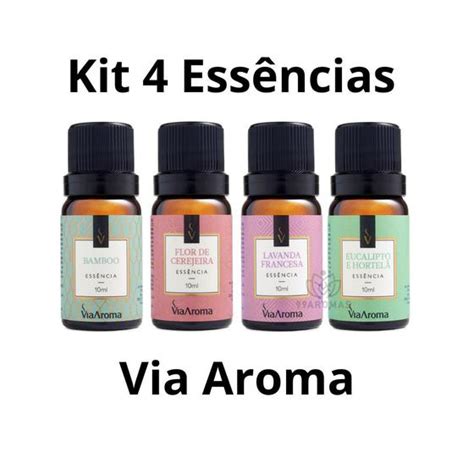 Kit 4 Essências Via Aroma Óleo Aromático para Difusor Aromatizador