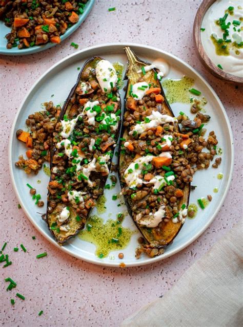 Gefüllte Auberginen mit Linsen und Tahini Shibas Kitchen