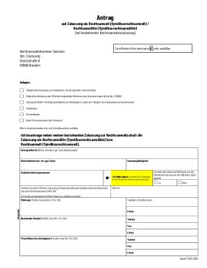 Ausfüllbar Online Antrag auf Zulassung als Syndikusrechtsanwalt bei