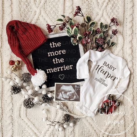 Christmas Pregnancy Announcement The More The Merrier Etsy