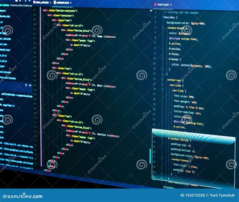 it coding on monitor screen html markup language closeup programming code close up of script