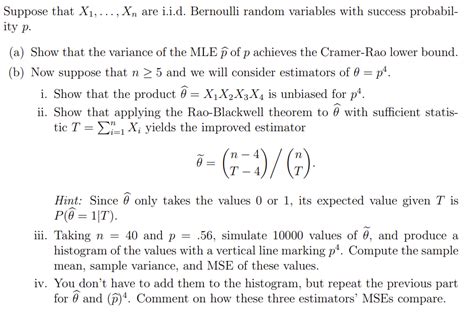 solved suppose that x1 xn are i i d bernoulli random