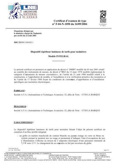 Certificat D Examen De Type N F N Du Lne