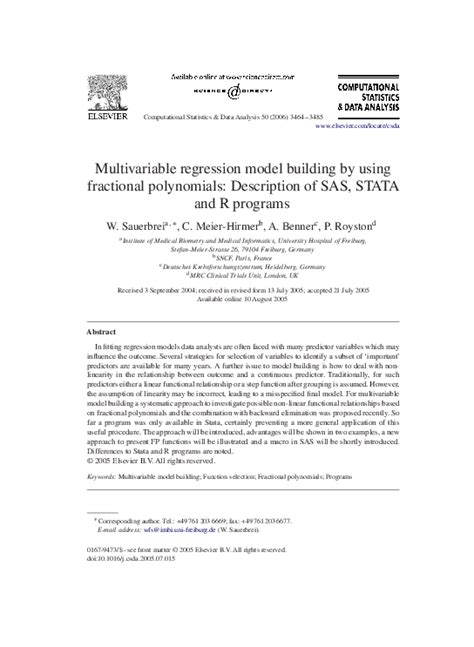 pdf multivariable regression model building by using fractional polynomials description of