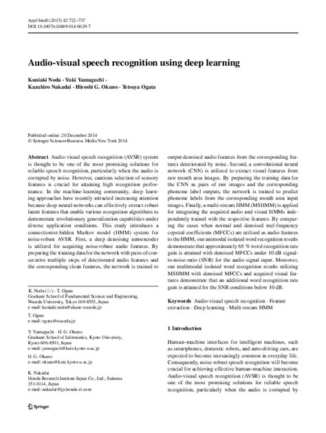 pdf audio visual speech recognition using deep learning akshaya ev