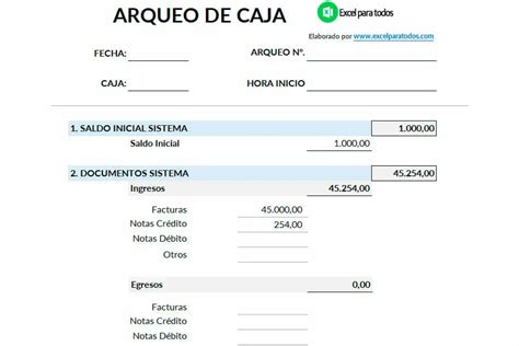 Formato Arqueo De Caja En Excel Descarga Gratuita
