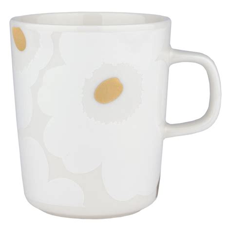 Marimekko Oiva Unikko Mug 2 5 Dl White Gold Finnish Design Shop