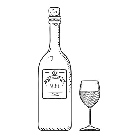 Ilustração de desenho vetorial garrafa de vinho e copo de vinho Vetor