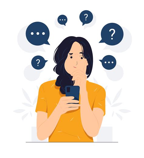 Thinking Woman Feeling Confused Holding Mobile Phone With Question Mark