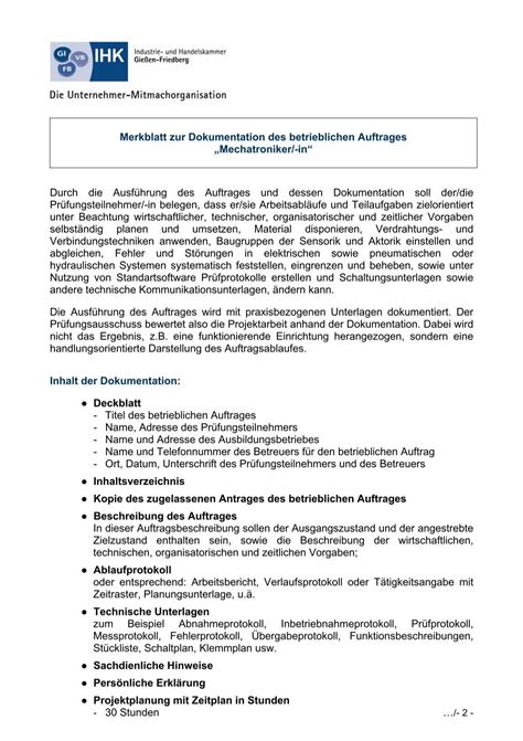 Merkblatt Zur Dokumentation Des Betrieblichen Auftrages