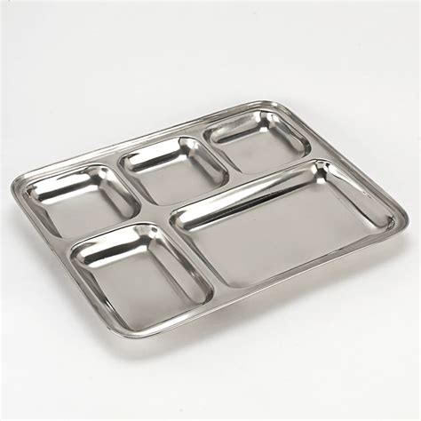 Stainless Steel Rectangular Thali Mess Tray With 5 Square Compartments