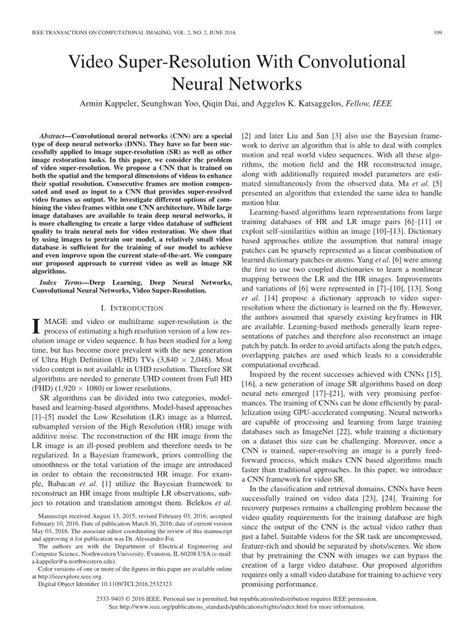 Video Super Resolution With Convolutional Neural Networks Armin