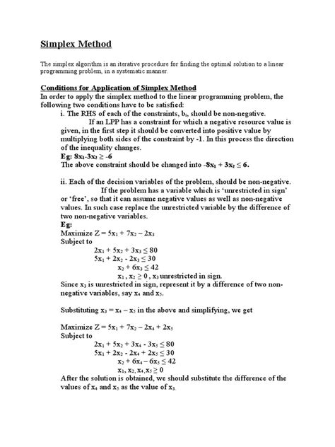 conditions for application of simplex method pdf mathematical optimization theoretical