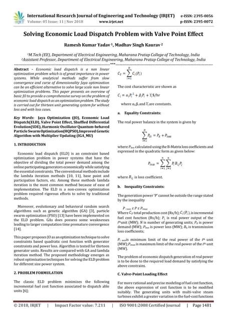 irjet solving economic load dispatch problem with valve point effect pdf