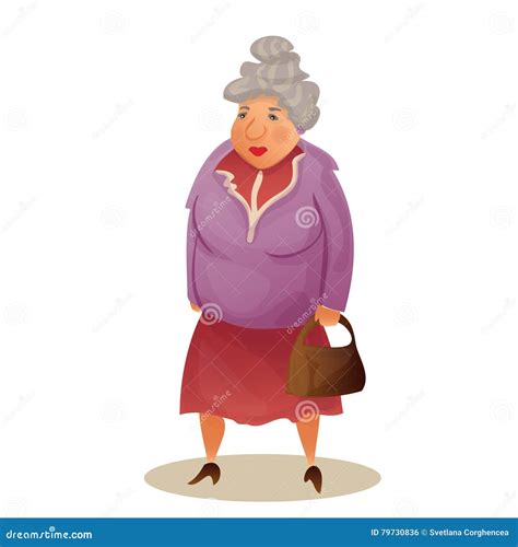 Lustige Alte Frau Mit Tasche Großmuttergehen Bunte Karikatur Vektor