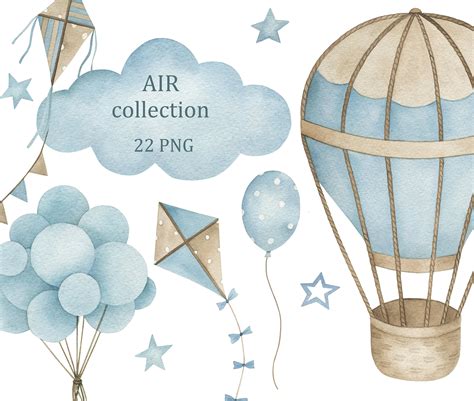 Air Collection Watercolor Hot Air Balloons Clipart Nursery Etsy