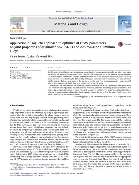 pdf application of taguchi approach to optimize of fssw parameters on joint properties of