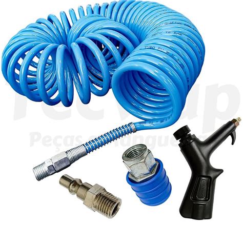 Mangueira Espiral PU Compressor 3 5 Metros Bico Engate Pino De