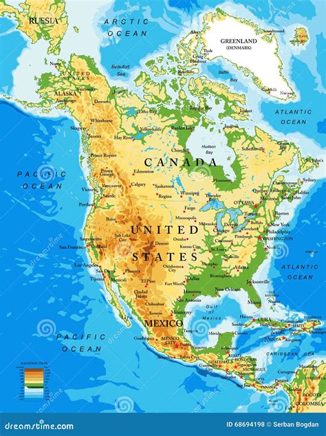 Mapa Físico De America Do Norte Ilustração do Vetor Ilustração de