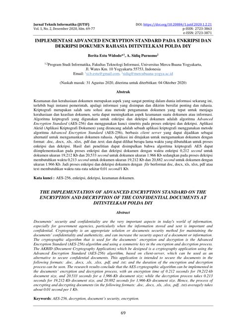 pdf implementasi advanced encryption standard pada enkripsi dan dekripsi dokumen rahasia