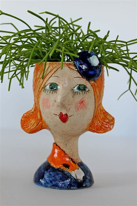 Retro lady face mini planter plantadora de cabeza de cerámica Etsy