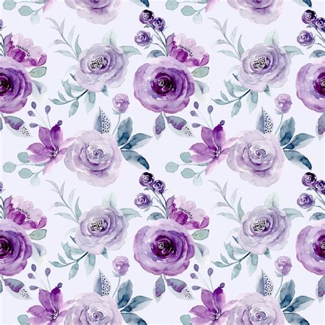 Padrão sem emenda em aquarela floral roxo suave Vetor Premium