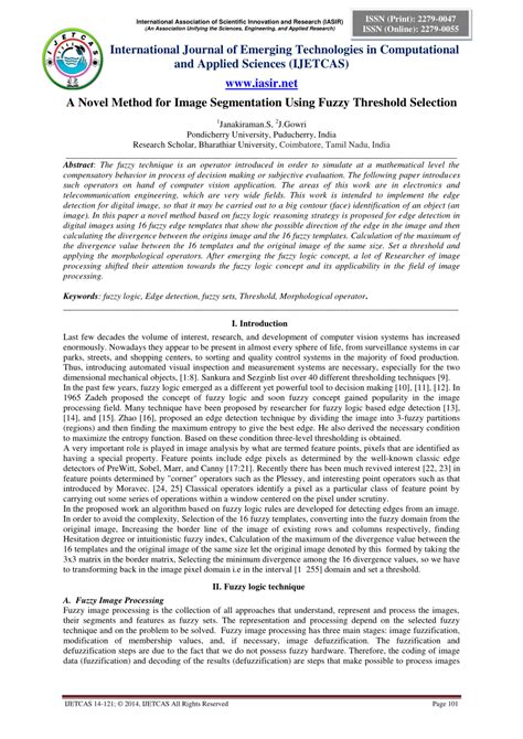 pdf a novel method for image segmentation using fuzzy threshold selection