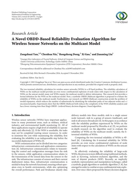 pdf a novel obdd based reliability evaluation algorithm for wireless sensor networks on the