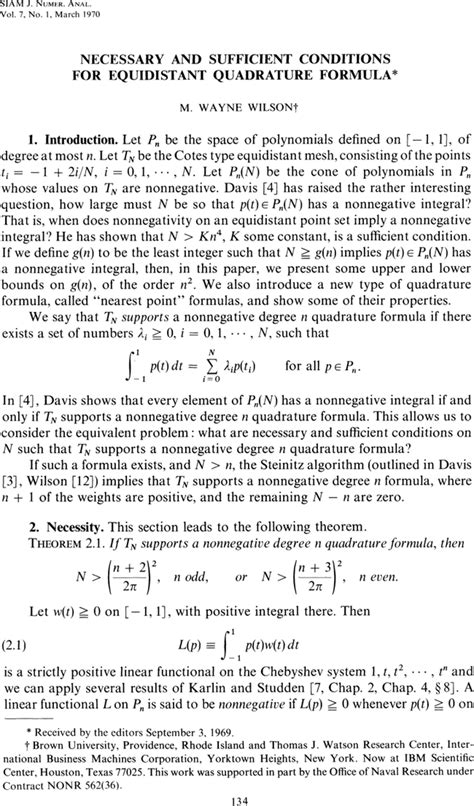 necessary and sufficient conditions for equidistant quadrature formula siam journal on