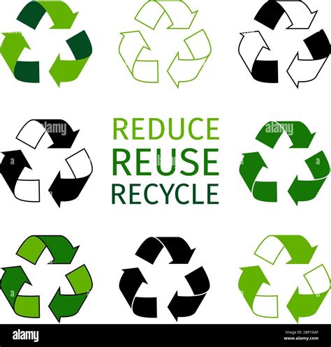 Reduce Reuse Recycle Logotype Set Green Arrows Recycle Eco Symbols