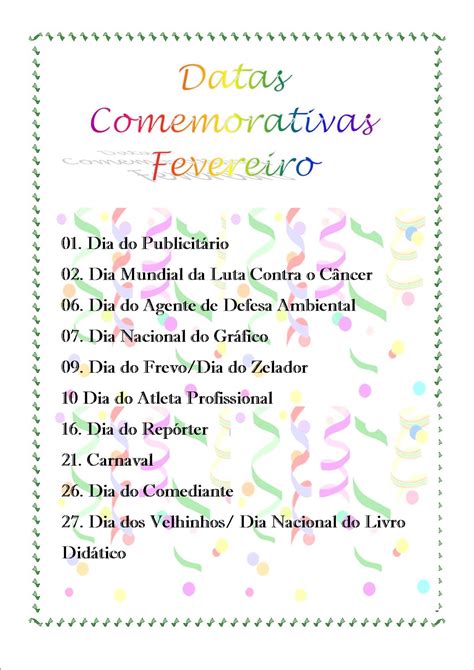 Datas Comemorativas Fevereiro Calendar Printable Philippines