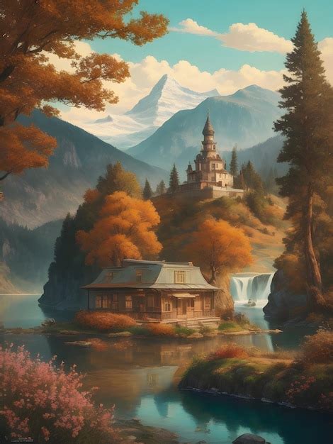 Premium Ai Image A Natural Landscape Scenery Oil Painting Image