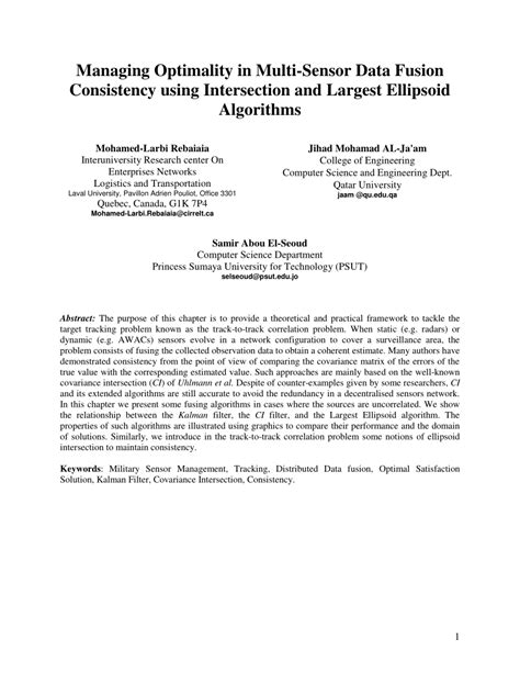 pdf managing optimality in multi sensor data fusion consistency using intersection and largest