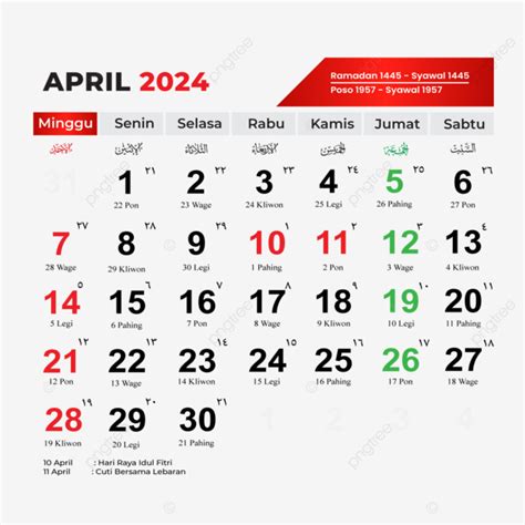 Calendário De Abril De 2024 Completo Vetor De Datas Vermelhas De