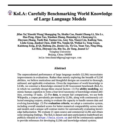ak on twitter kola carefully benchmarking world knowledge of large language models paper page