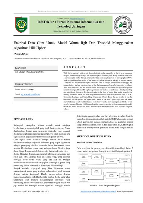 pdf enkripsi data citra untuk model warna rgb dan treshold menggunakan algoritma hill cipher