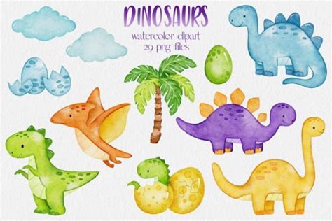 Dinosaurios acuarela Clipart Dino clip art decoración de la guardería