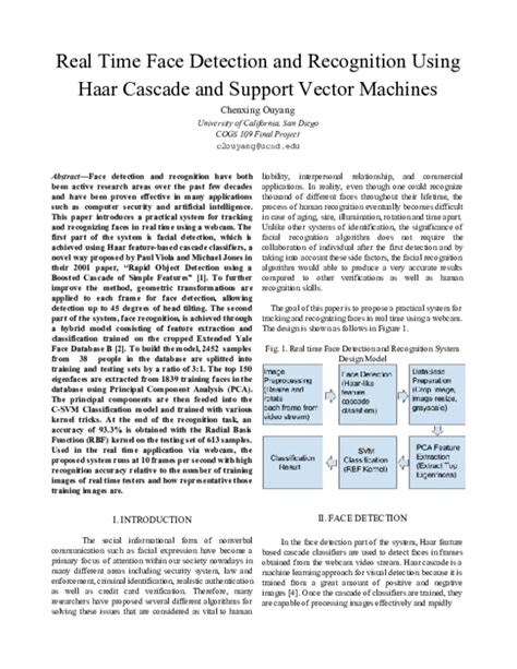 pdf real time face detection and recognition using haar cascade and support vector machines