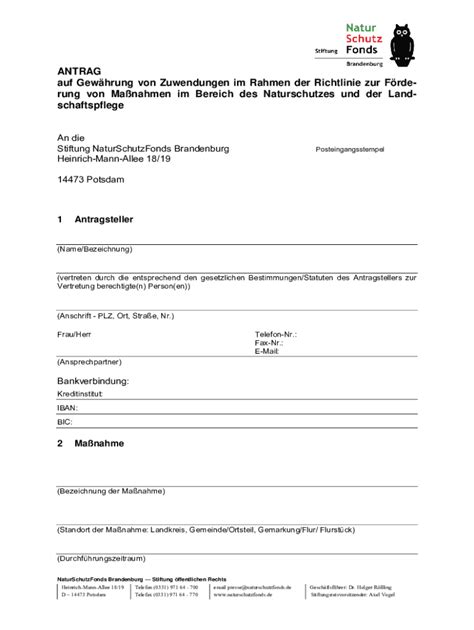 Ausf Llbar Online Antrag Auf Gewhrung Von Zuwendungen Im Fax Email