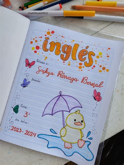 Carátula de inglés in 2024 Book art projects Cute easy drawings