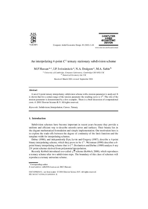 pdf an interpolating 4 point c2 ternary stationary subdivision scheme mohamed hassan