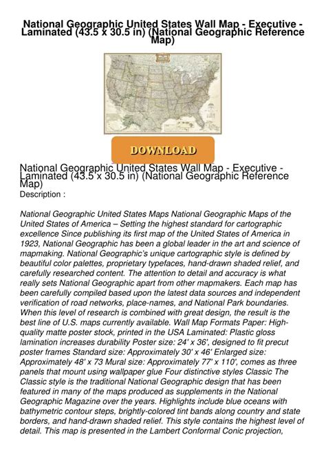 PPT PDF National Geographic United States Wall Map Executive