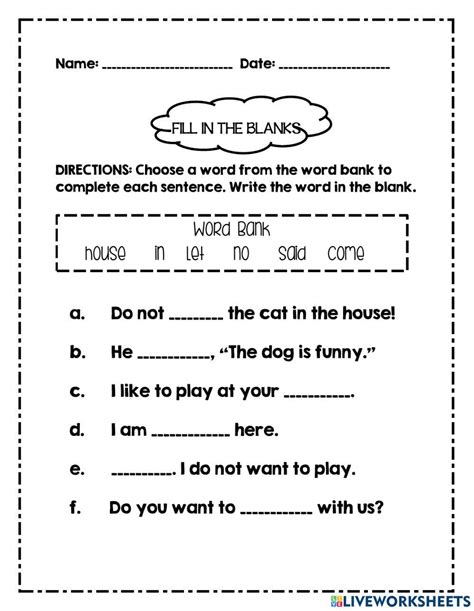 Fill In The Blank Worksheet Online Exercise For Live Worksheets
