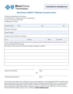 Fillable Online BlueChoice Member Grievance Form BCBST Medicare Fax