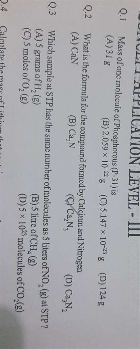 Q 3 Which Sample At STP Has The Same Number Of Molecules As 5 Liters Of N